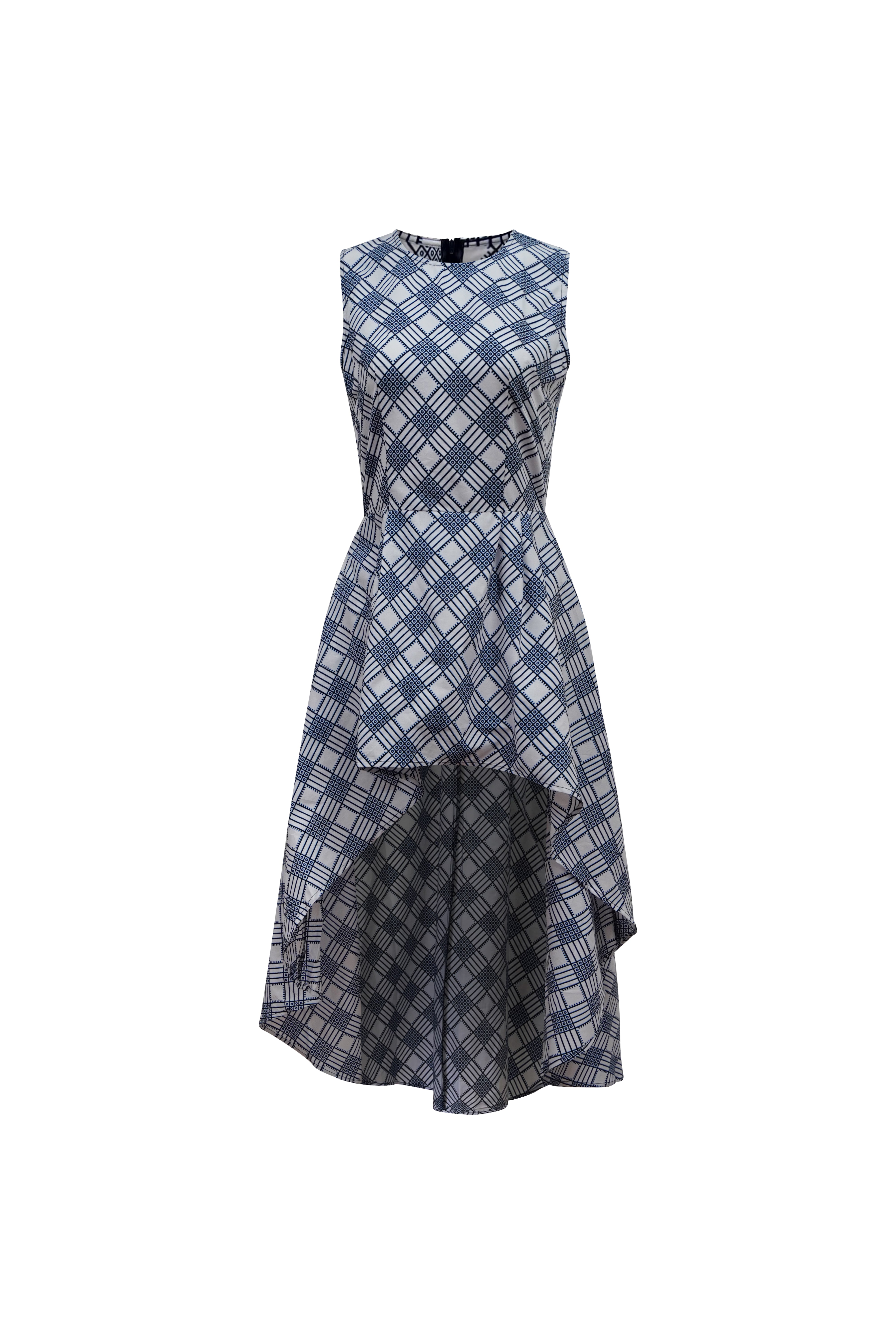 Maji Asymmetrical Long Tail Sleeveless Top - White Checkered Life Afri ...